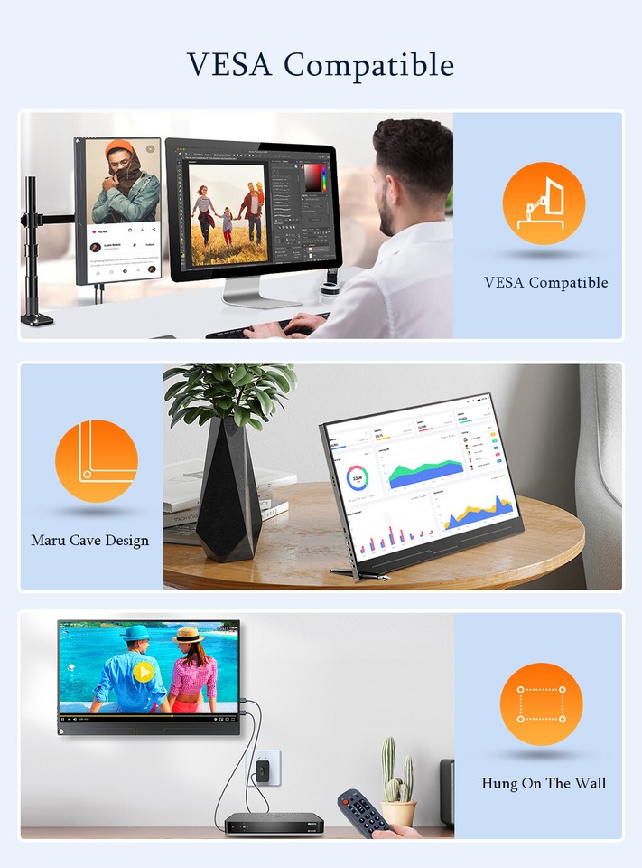 4K Portable Monitor 15.6" 3840 x 2160 UHD USB-C HDMI Laptop Monitor 100 ...