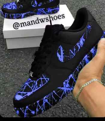 Air Force 1 Custom Black Shoes Graffiti Splatter Art Lilac Purple Mens ...