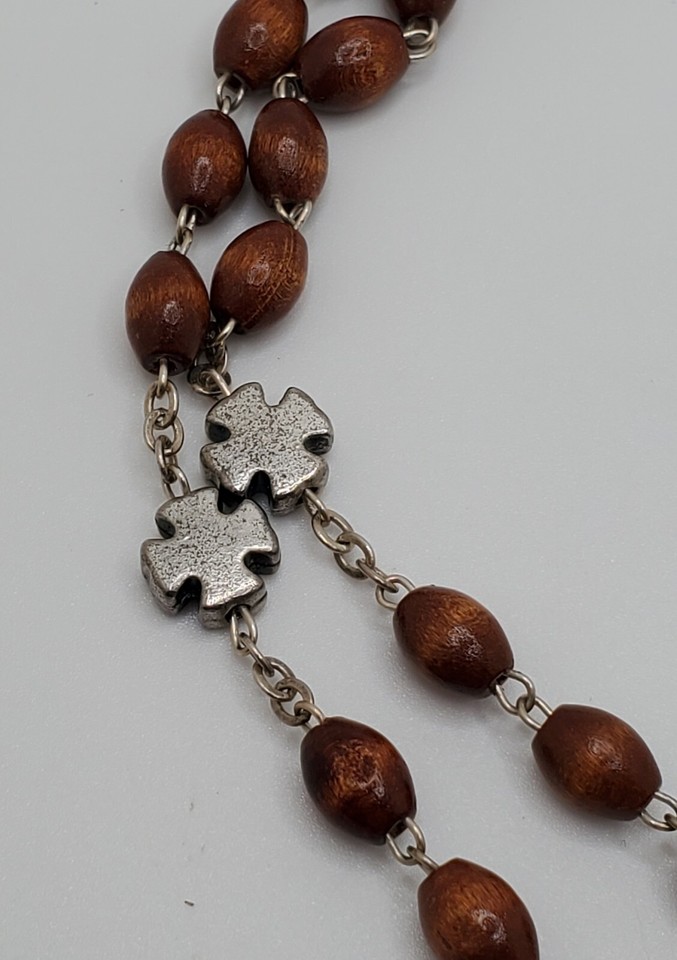 VTG Virgin Mary Rosary Domed Picture Silver Crucifix INRI Brown Oval ...