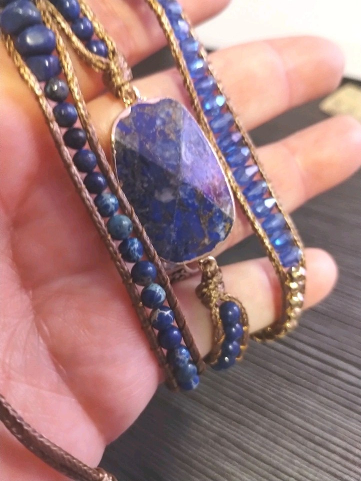 Boho Lapis Stone 5 Layer Beaded Adjustable Button Loop Wrap Bracelet | eBay