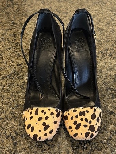 Tory Burch CHEETAH/BLK 'LAYNE' PUMP HAIR CALF/SOFT SUEDE Size - 8 1/2 ...