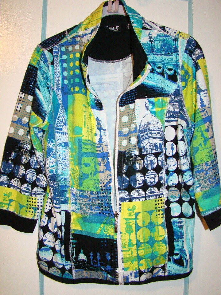 Onque Casual Paris Print Top & Jacket Set & Green Hoodie Size Women's ...