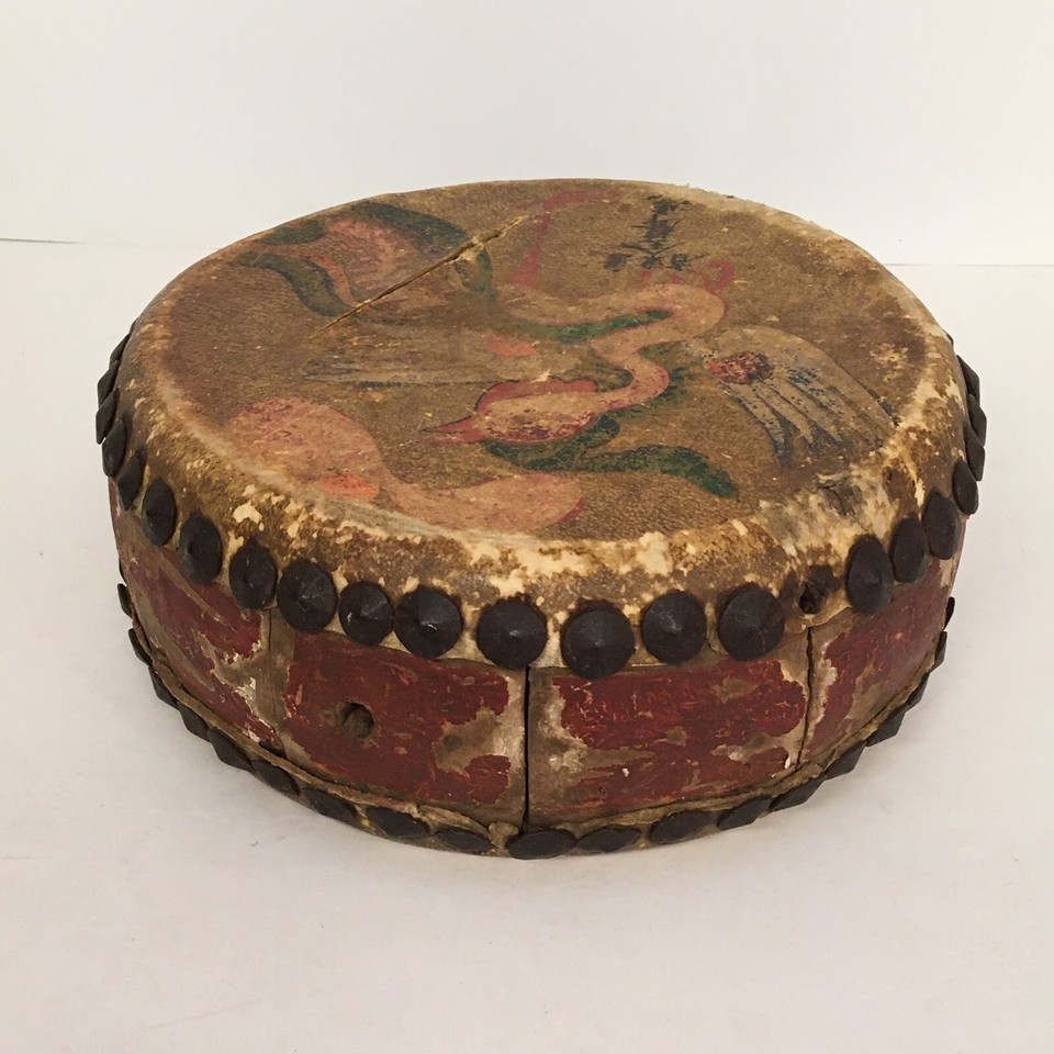Japanese Antique Tack Taiko Drum Buddhist Temple Instrument Stork ...
