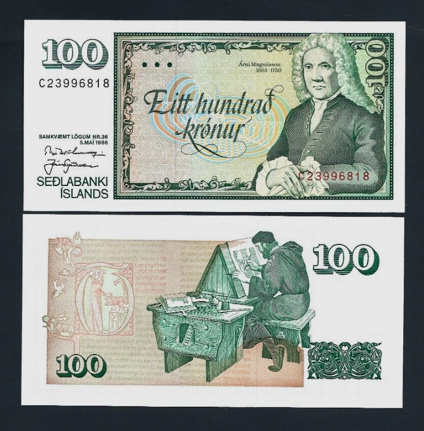 Iceland 100 KRONUR P-50 1961 Icelandic Rare Sign UNC World Currency ...