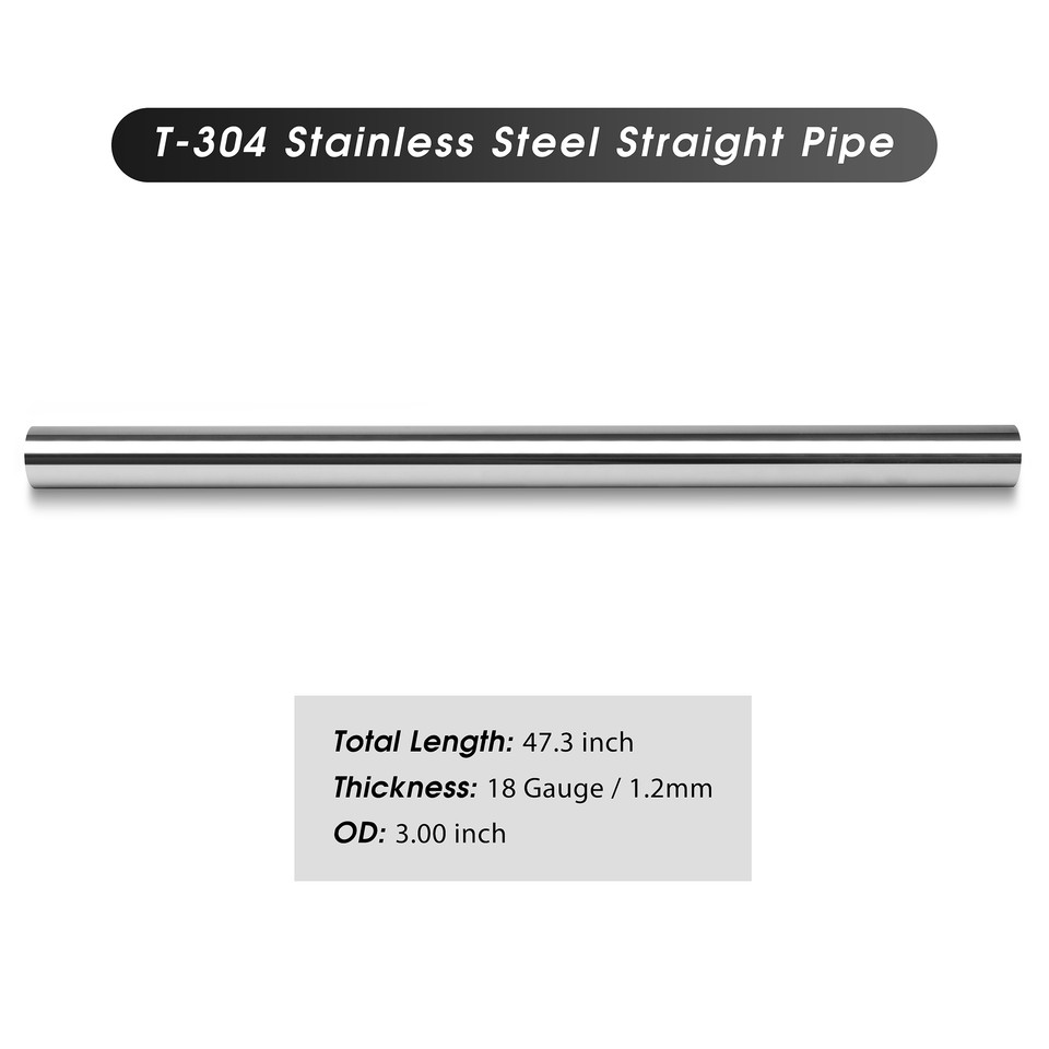 3" Inch 76mm T304 Stainless Steel Straight Exhaust Pipe 4' Tube Piping ...