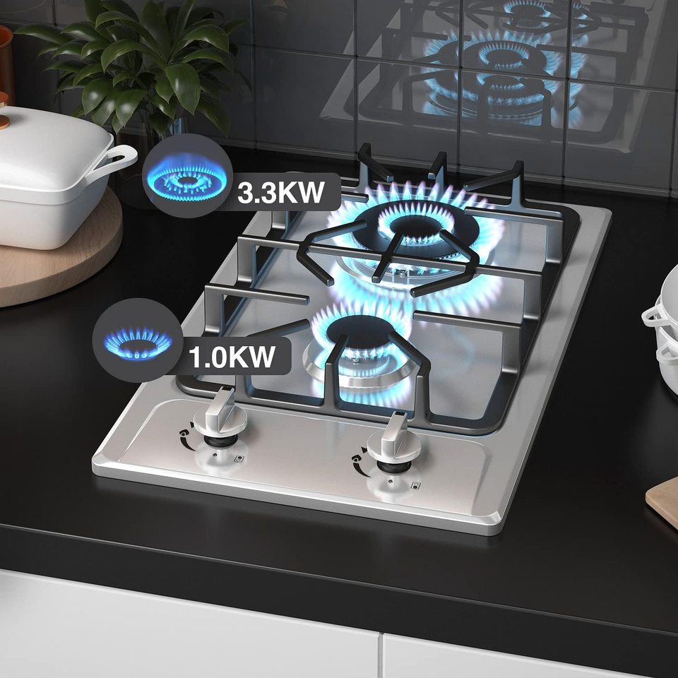 Gas Stove Gas Cooktop 2 Burners 12 Inch, Portable Stainless Steel Built ...