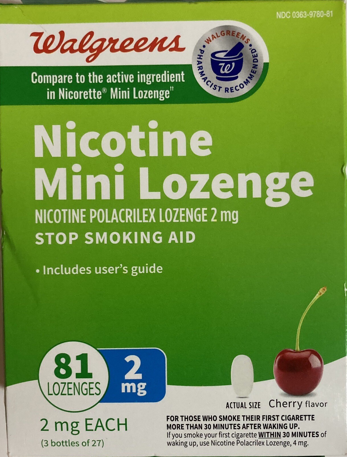 Nicotine Mini lozenge 2mg 81 CHERRY Flavor WALGREENS NEW SEALED Exp ...