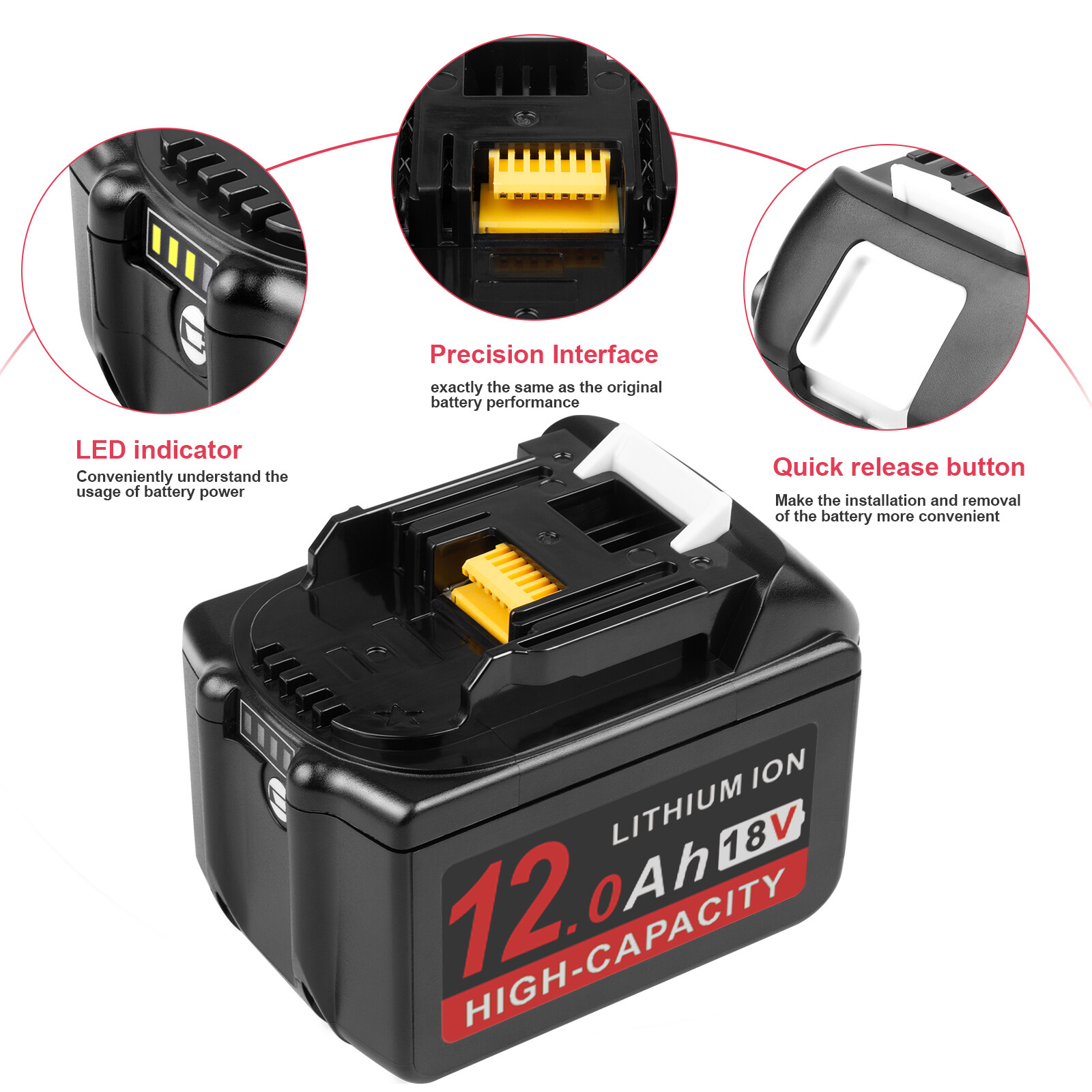 12Ah 18V Battery For Makita 18 Volt for LXT BL1830 BL1850B BL1860 ...