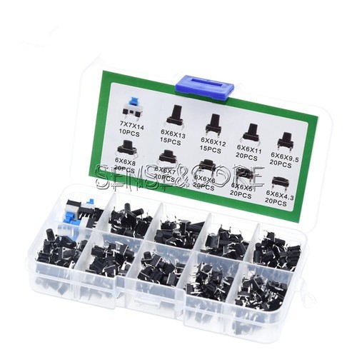 180PCS 10value Momentary Tactile Push Button Touch Switch Kit Box 4PIn ...