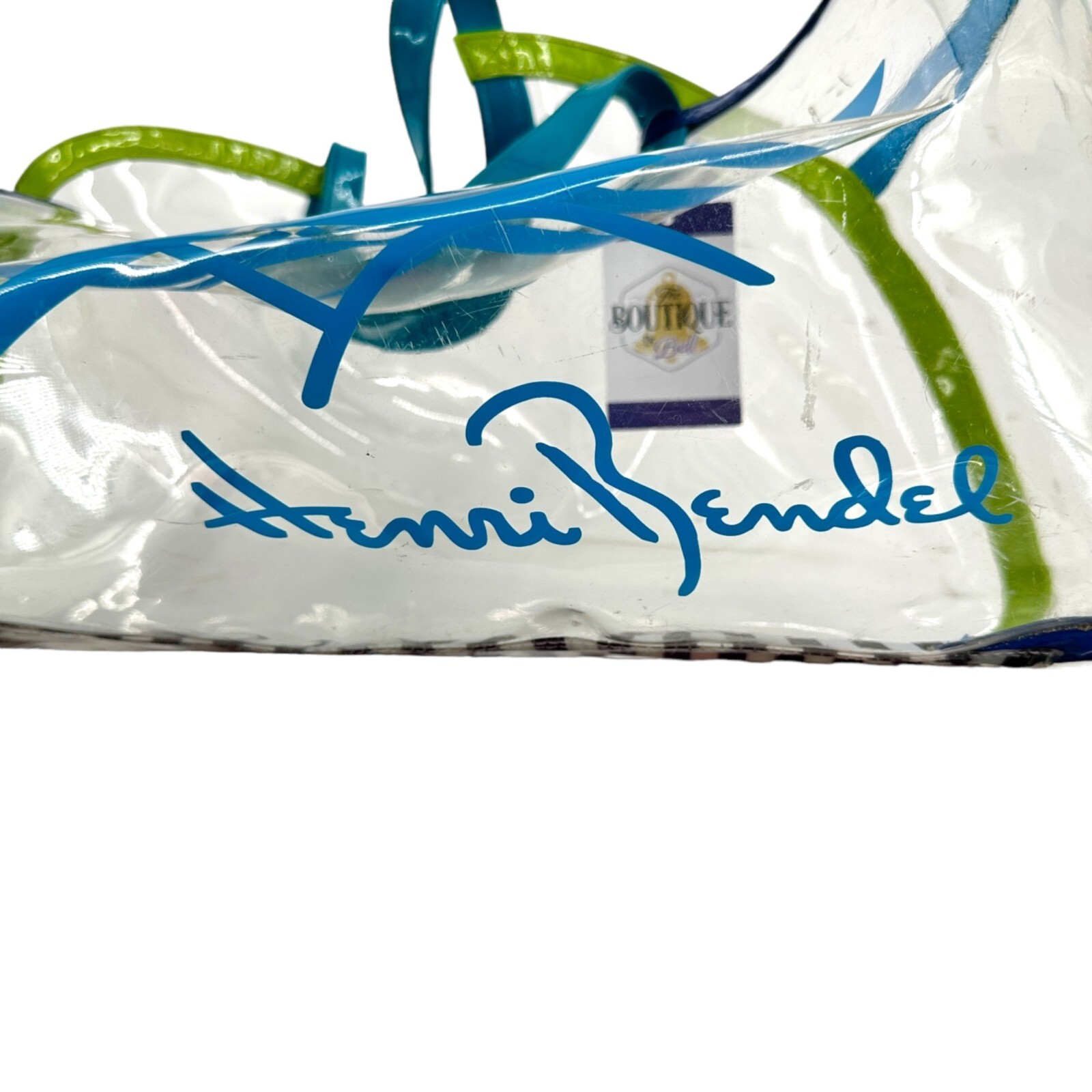 Henri Bendel Clear PVC Large Tote Beach Bag Blue Green Teal Trim Heavy ...