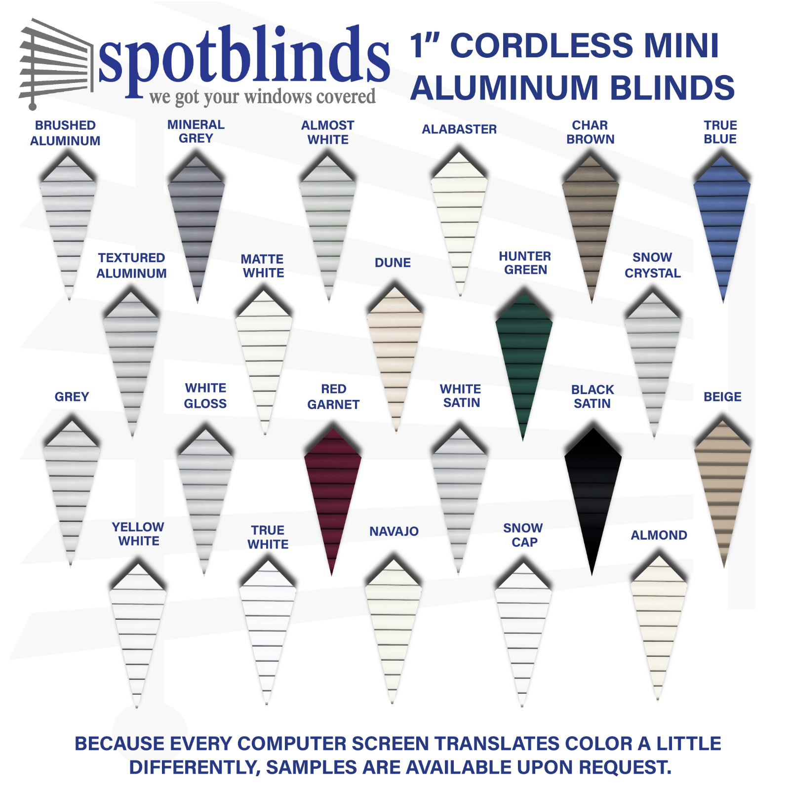 Custom Cut Cordless 1" Aluminum Mini Blinds-Finished Headrail-Choose ...