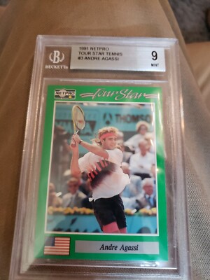 ANDRE AGASSI 1991 NETPRO #3 TOUR STAR TENNIS ROOKIE CARD RC MINT BGS 9 ...