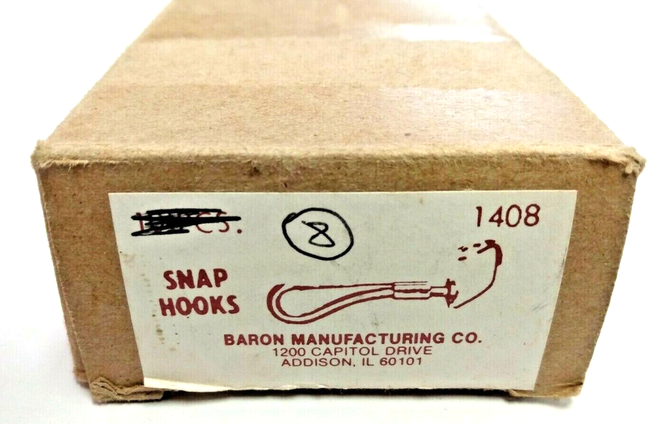 BARON 1408 SNAP HOOKS/OPEN SWIVEL EYE CHAIN SNAPS (8PC NEW IN ORIGINAL ...
