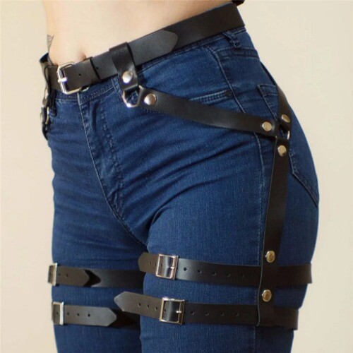 PU Leather Body Harness Waist Belt Leg Garter Punk Goth Suspender Band ...