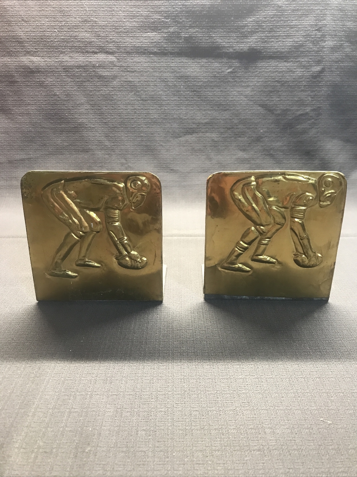 2 Brass Colored Metal Bookends Football Player 1 Pair 5”x5” | eBay