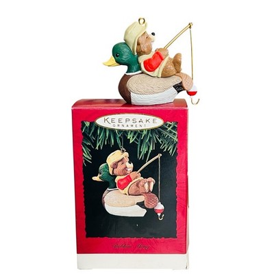 1995 Hallmark Bobbin along Mallard duckfishing duck Christmas ornament ...