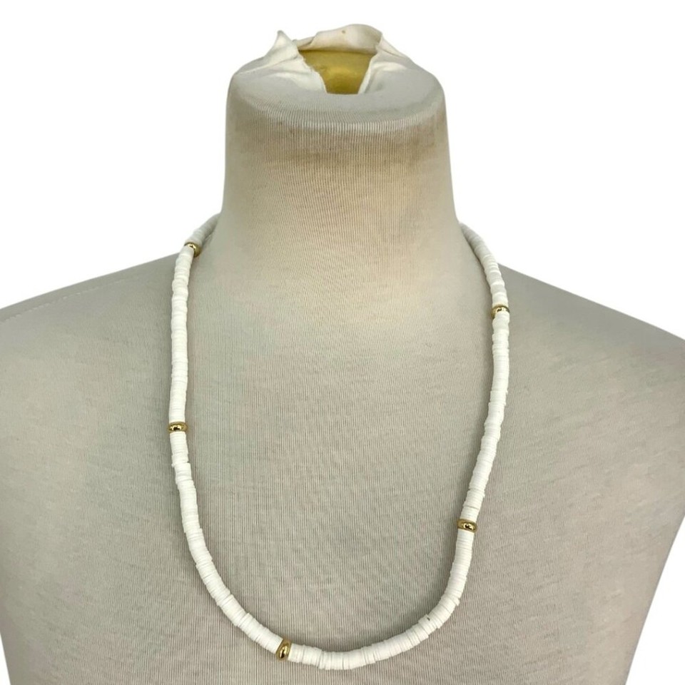 White Pooka Shell Gold Tone Bead Necklace | eBay
