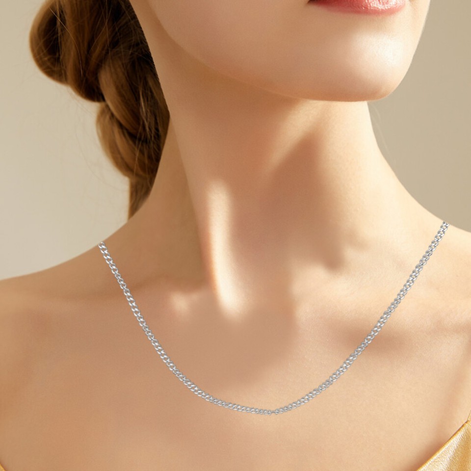 2MM Thick 925 Sterling Silver Side Chain Necklace Lobster Clasp Fashion ...