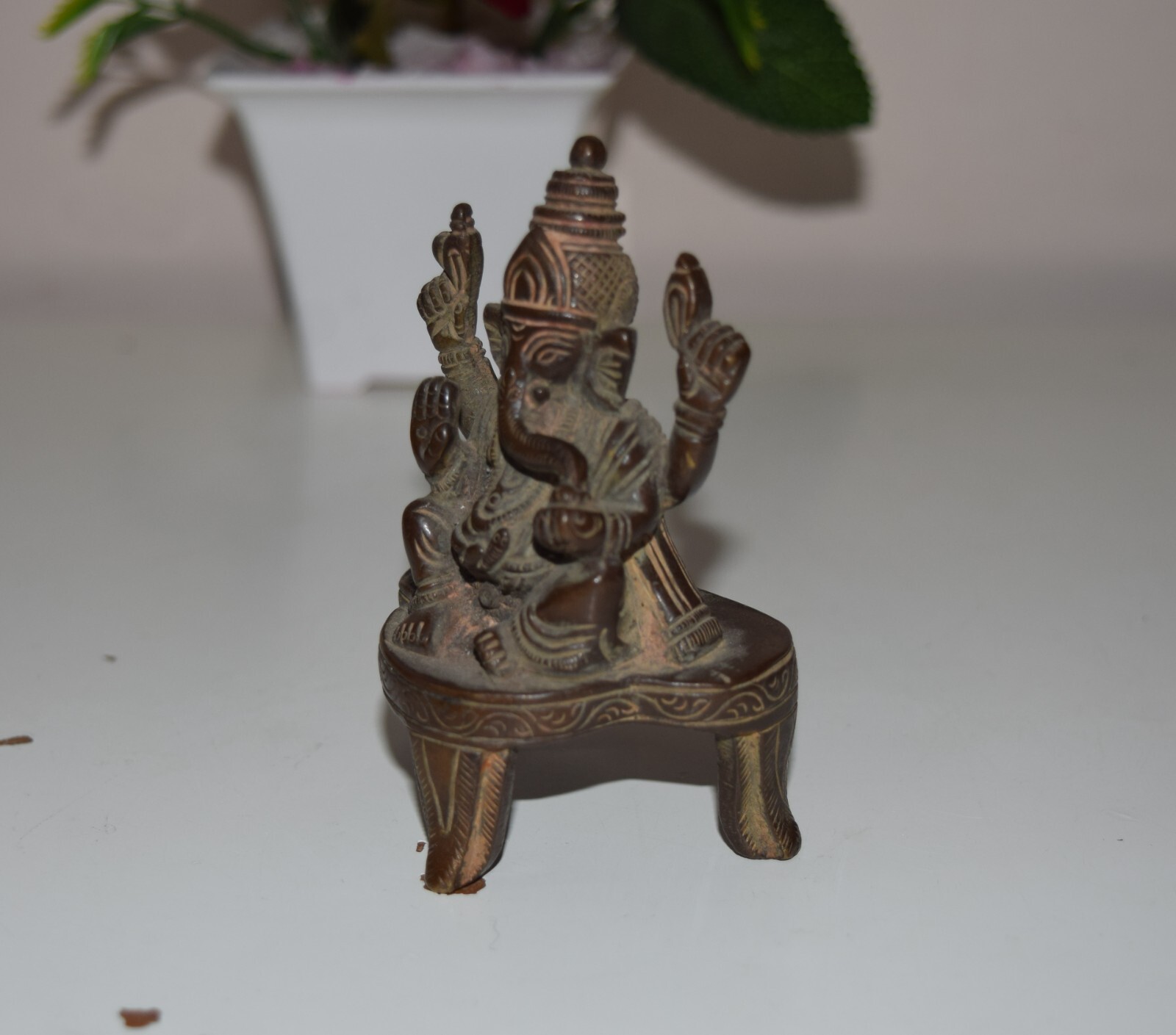 Ganesha With Stool Antique Figure Seated Brass Elephant God Welcome ...