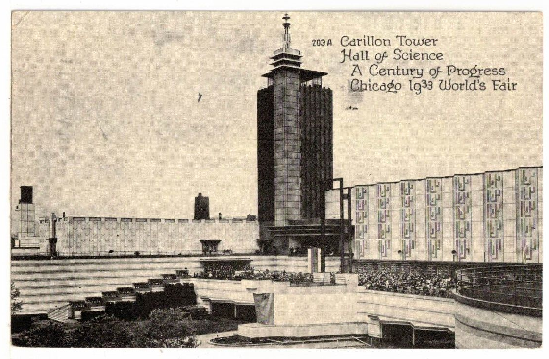 1933 Postcard: Carillon Tower Hall of Science Century of Progress ...