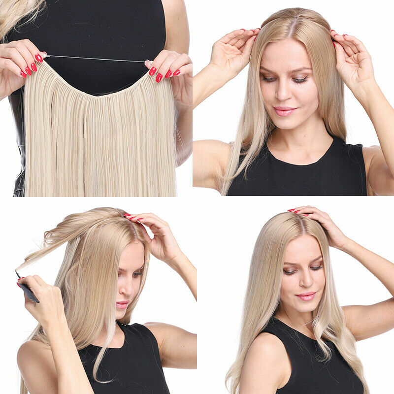 Secret Wire In Hair Piece Extensions Invisible Head Band Thick as Human ...