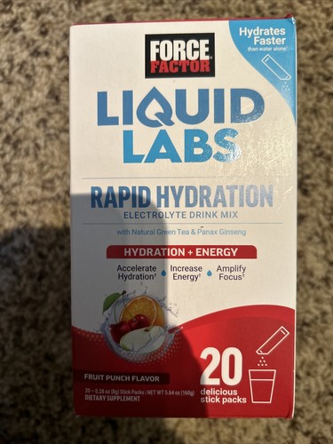 Force Factor Liquid Labs Hydration + Energy Electrolytes Powder Packets ...