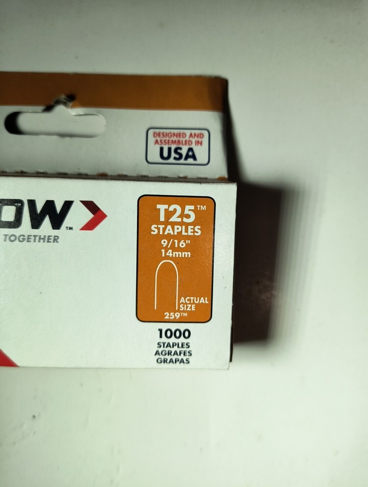 Arrow T25 Round Crown Staples - 259 (1000 Pack) 9/16" X 14mm ...