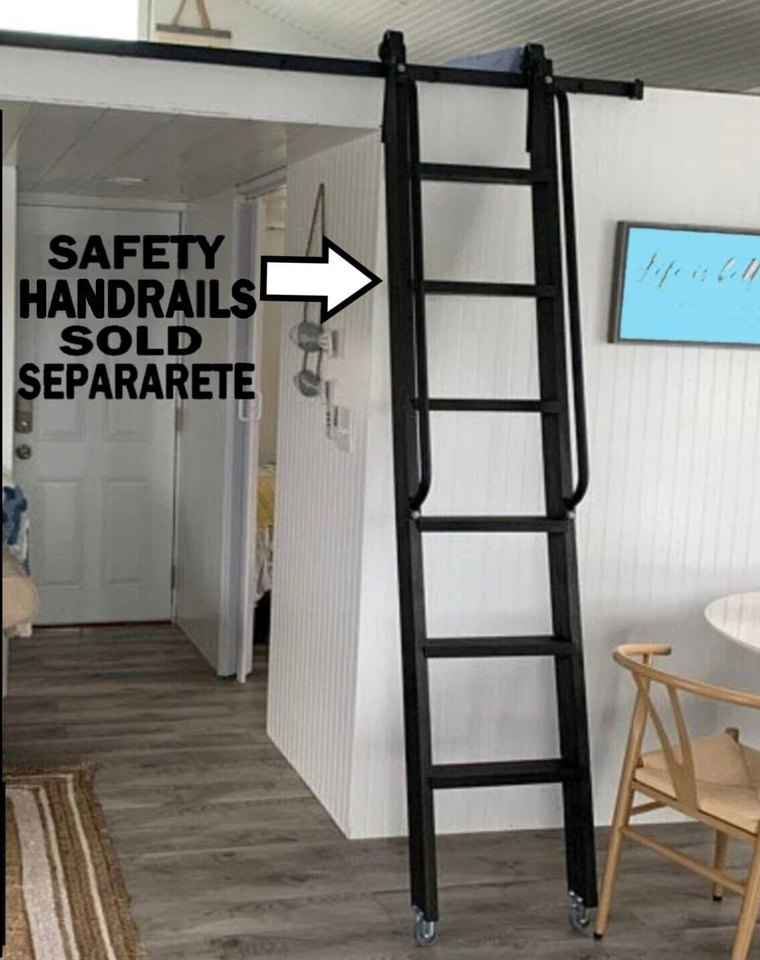 8ft Tall-FULLY ASEMBLED-black LOFT LIBRARY LADDER plus 6ft LONG TRACK ...