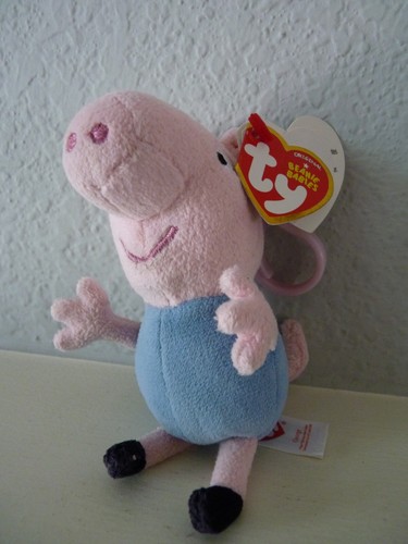 TY Beanie Baby Peppa Pig GEORGE Plush Bag Clip Keychain w/Heart Tags 5 ...
