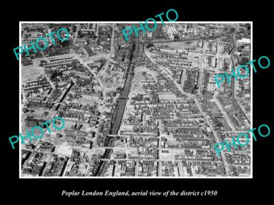 OLD POSTCARD SIZE PHOTO POPLAR LONDON ENGLAND DISTRICT AERIAL VIEW ...