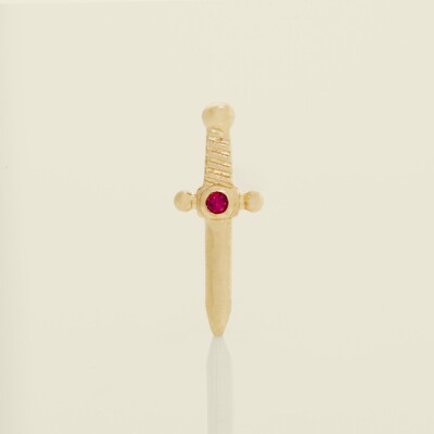 14K REAL Solid Gold Dagger with Ruby Cartilage Stud Earring Piercing 18 ...