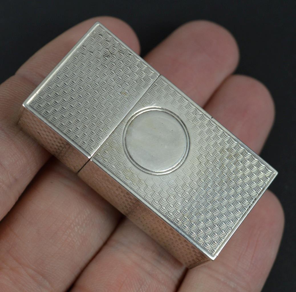 Quality 1914 English Sterling Silver Rectangular Box with Engine Turned ...