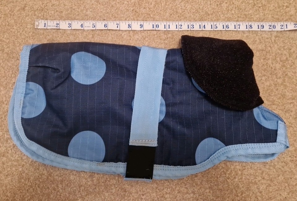 *RACHAEL KELLY WATERPROOF EQUESTRIAN DOG COAT BLUE SPOTTY MEDIUM-LARGE ...