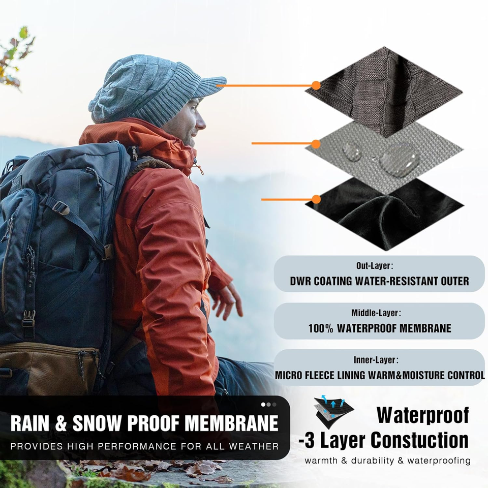 Waterproof Visor Beanie Hat for Men Winter Knit Skull Stocking Cap with ...