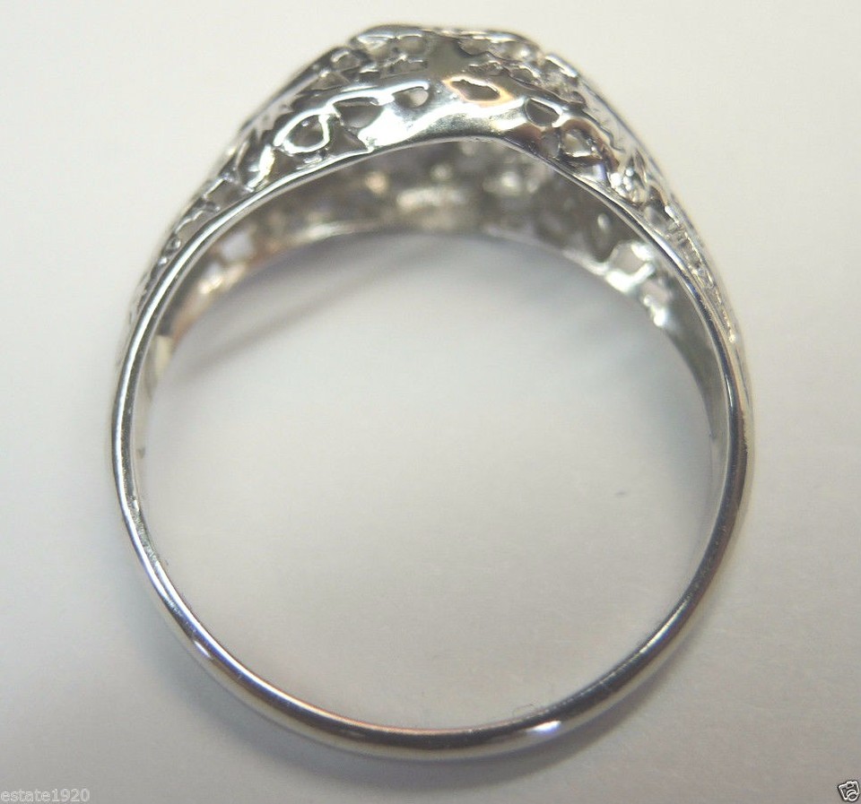 Antique Art Deco Diamond Engagement 17k White Gold Ring Size 6.25 UK-M ...