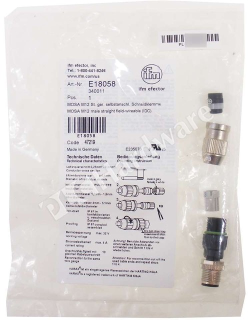 ifm E18058 340011 M12 Male Straight Field Wireable Connector for sale ...