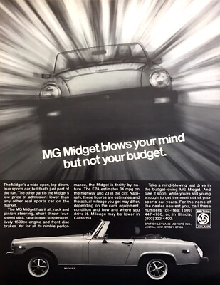 1978 MG Midget Convertible photo "Blows Your Mind" vintage print ad | eBay