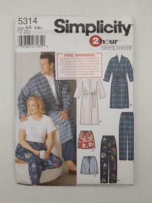 Simplicity Sewing Pattern 5314 Adult Unisex Pyjamas Pants Shorts Robe ...