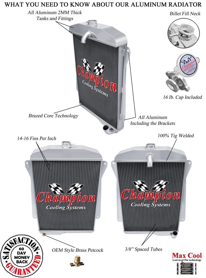 3 Row Kool Champion Radiator for 1940 1941 Chevrolet Special Deluxe L6 ...