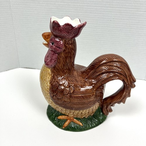 Vintage Block Hand Painted Rooster Chicken Pitcher Cottage Farm House ...