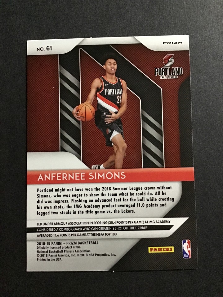 2018-19 Prizm PINK ICE #61 Anferenee Simons RC ROOKIE - NM-MINT -U79 | eBay