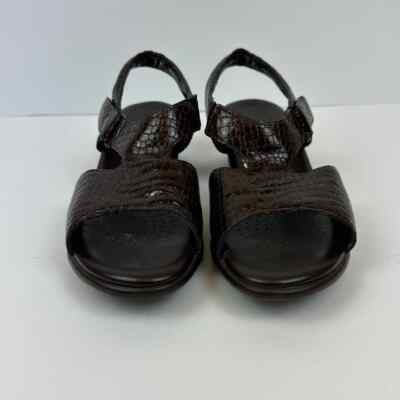 SAS Suntimer Women Size 8 M Sandal Brown Patent Leather Croc Embossed ...