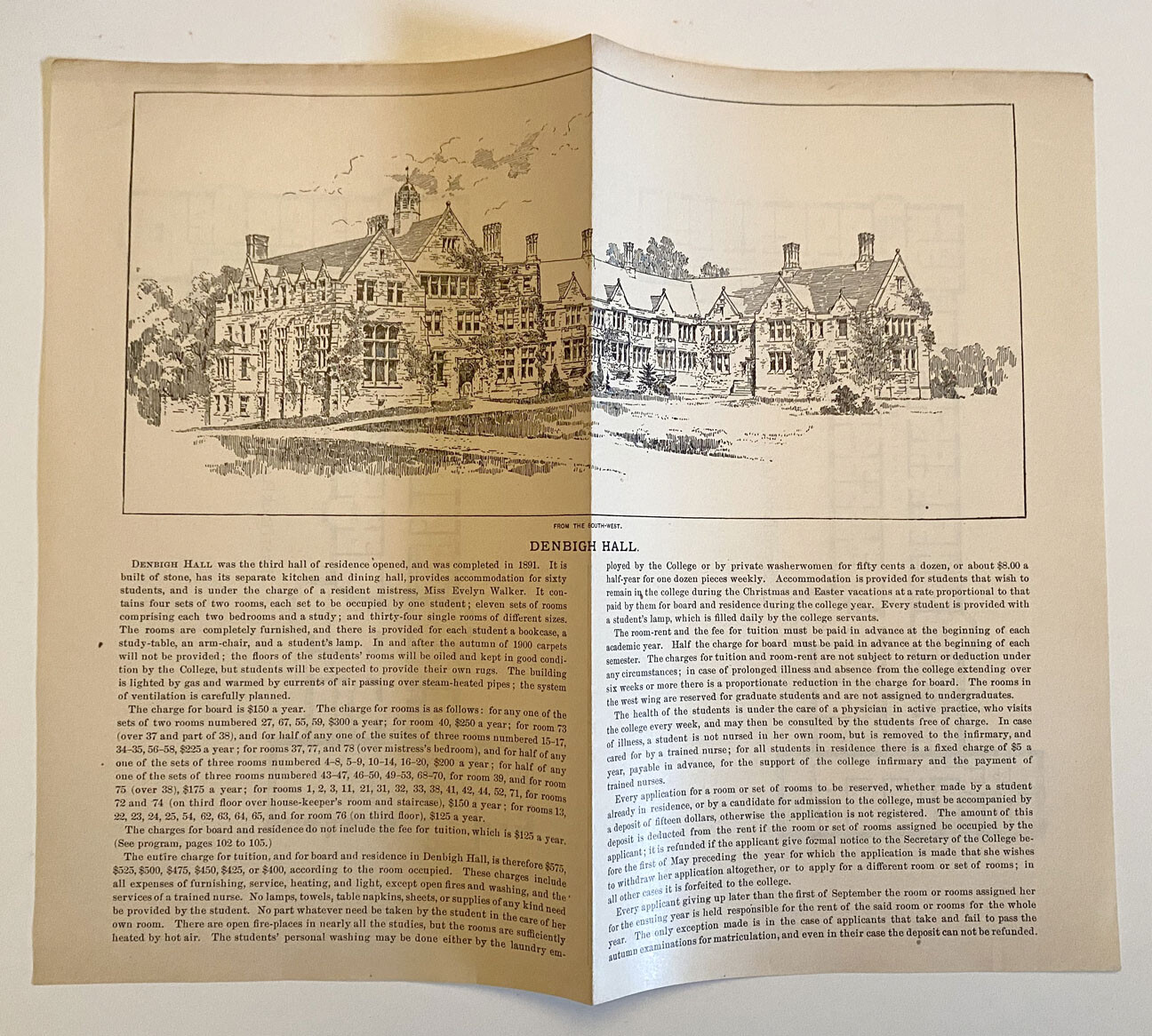 Ca. 1899-1900 Denbigh Hall Info Sheet/Floor Plan- Bryn Mawr College, PA ...