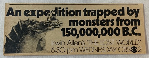 1977 CBS tv ad ~ THE LOST WORLD ~ expedition trapped by monsters ...