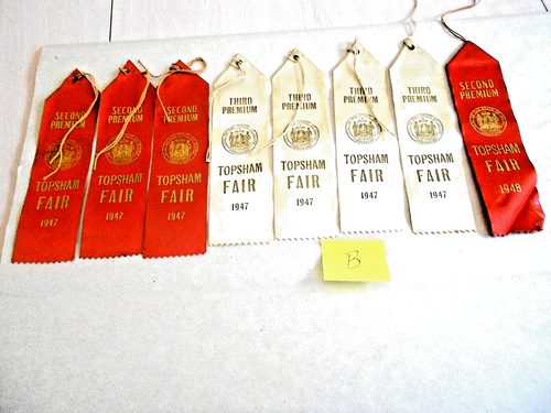 8 Vintage 1947 and 1948 Topsham Maine Premium Fair Ribbons unused ...