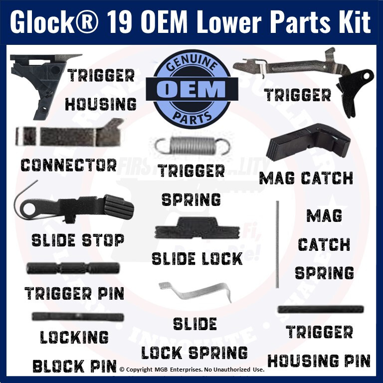 Glock 19 OEM Lower Parts Kit Gen 3 G19 LPK 9mm Genuine Factory Armorer ...