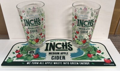 2 X Inch's Apple 🍏Cider Pint Glases Brand New Plus Inch’s Rubber Bar ...