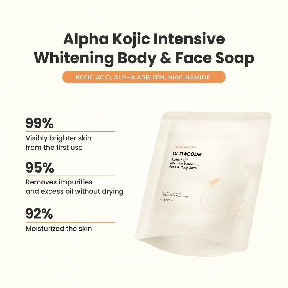 3pcs of Glowcode Alpha Kojic Intensive Whitening Face & Body Soap - 80g ...