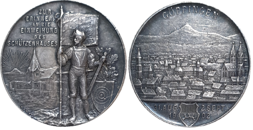Wurttemberg 1902 Shooting Unc Silver Medal Goppingen City View Taler ...