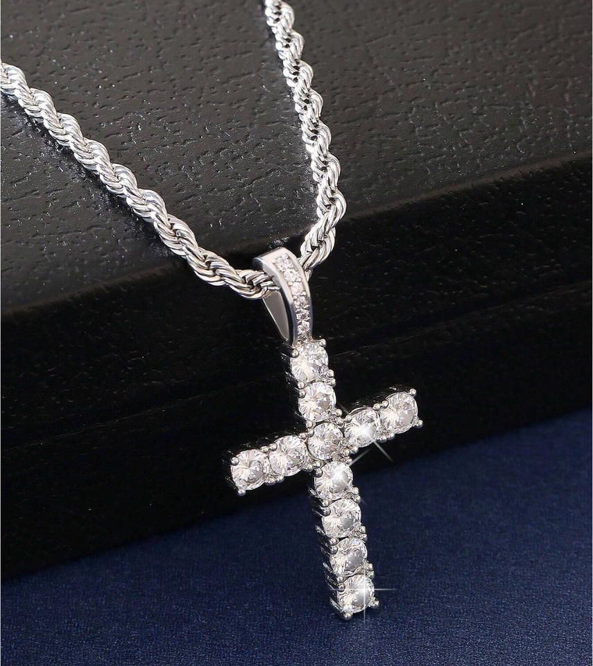 Necklace Stainless Steel Twisted Rope Chain Cross Pendant Women Men ...
